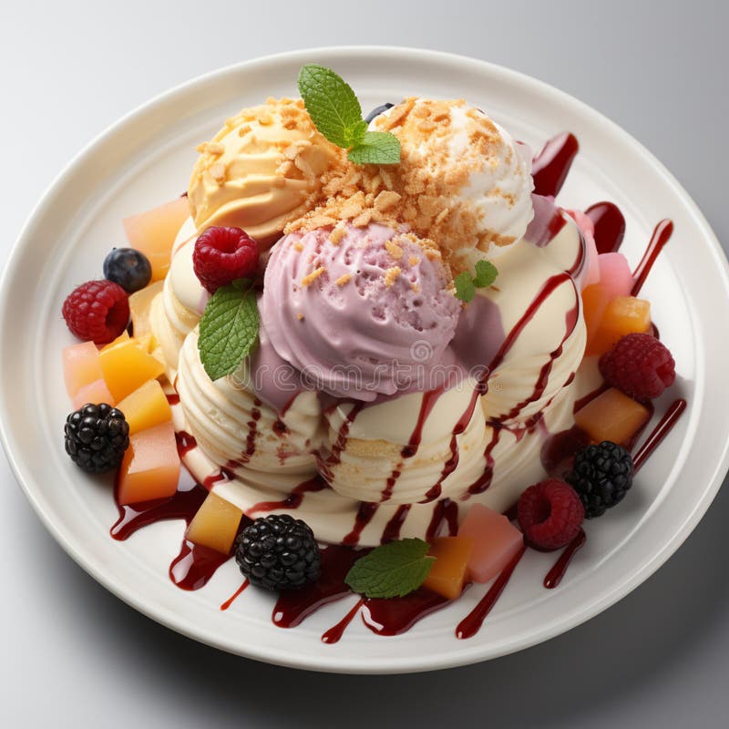 Freshness and Indulgence on a Plate Gourmet Ice Cream Dessert Generated ...