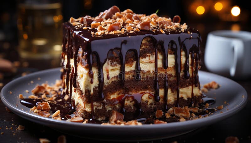 Freshness and Indulgence on a Plate, Homemade Chocolate Cake Ready To ...