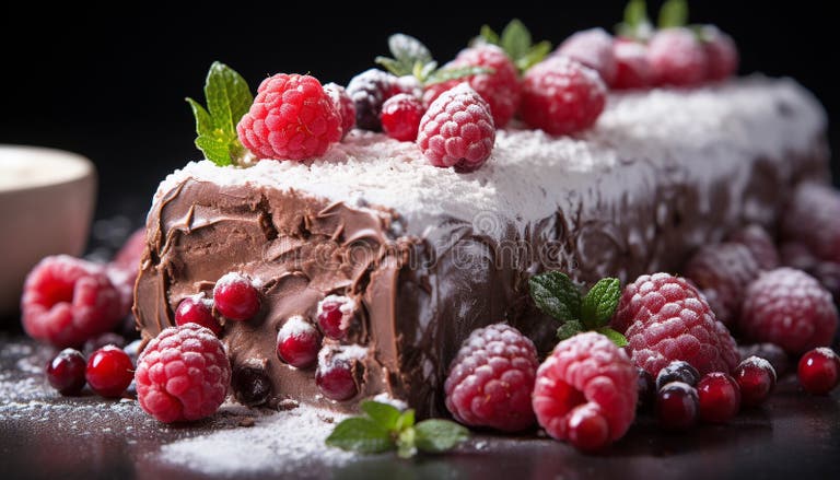 Freshness and Indulgence on a Plate of Raspberry Chocolate Dessert ...