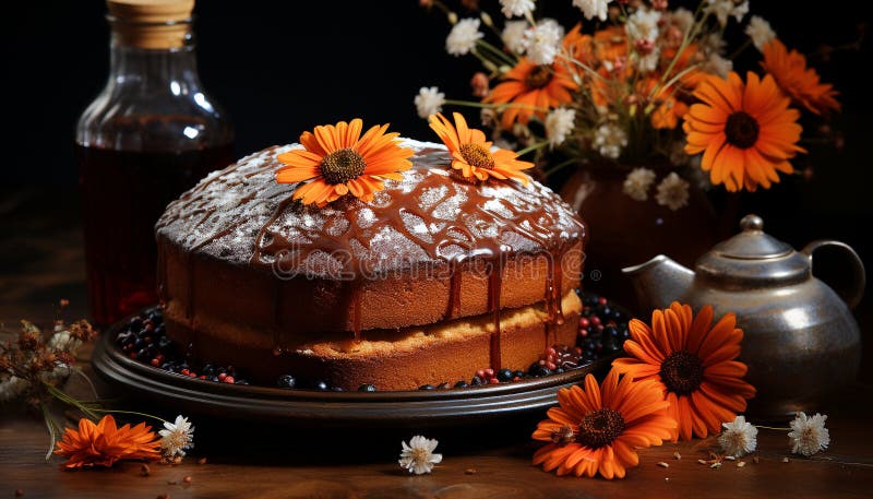 Freshness and Nature on a Rustic Wood Table, Gourmet Dessert Generated ...