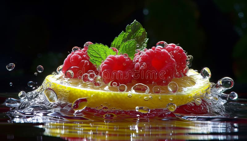 Freshness in Nature Wet Lemon Slice, Raspberry Drop, Citrus Drink Stock ... Freshness in Nature Wet Lemon Slice, Raspberry Drop, Citrus Drink Stock ...