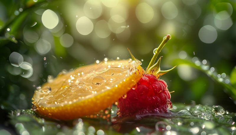 Freshness in Nature Wet Lemon Slice, Raspberry Drop, Citrus Drink Stock ... Freshness in Nature Wet Lemon Slice, Raspberry Drop, Citrus Drink Stock ...