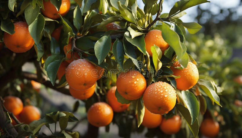 Freshness of Orange Tree, Ripe Citrus Fruit Hanging on Branch Generated ...