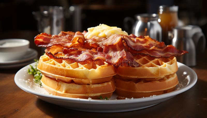 Freshness on Plate Gourmet Meal, Bacon Waffle Generated by AI Stock ...