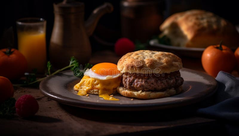 Freshness on a Plate: Grilled Meat, Homemade Burger, Rustic Bread ...