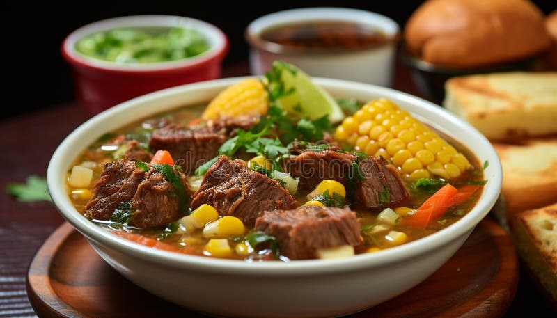 Freshness on Plate Grilled Meat, Vegetable Stew, Homemade Bread ...