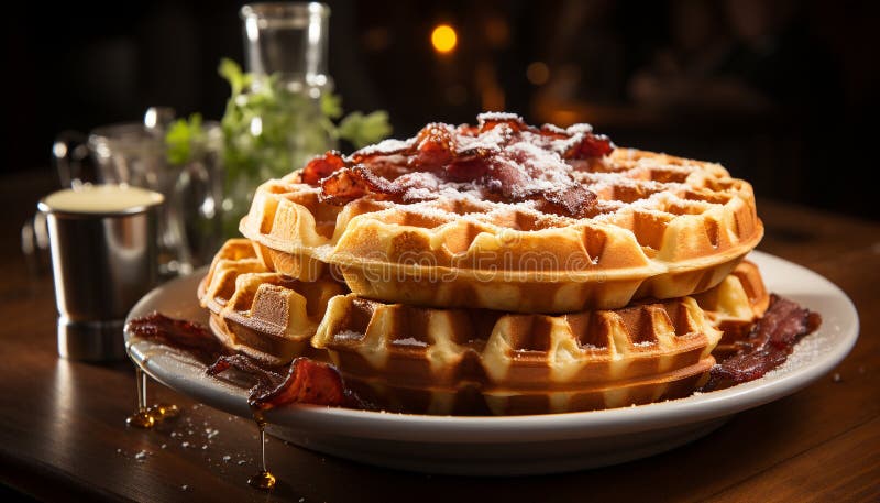 Waffle Stack with Butter and Honey Stock Photo - Image of color ...