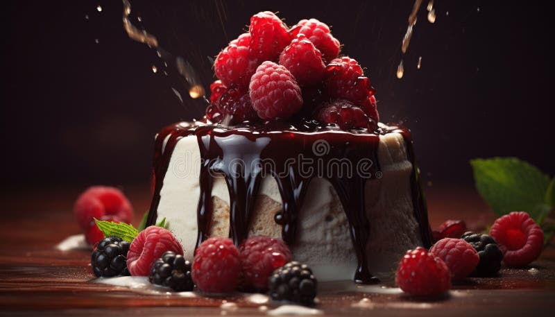 Freshness of Raspberry Dessert, Gourmet Chocolate Indulgence Generated ...