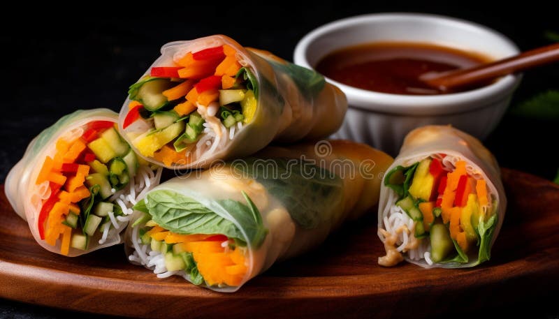 Freshness Rolled Up in a Gourmet Beef Spring Roll Appetizer Generated ...