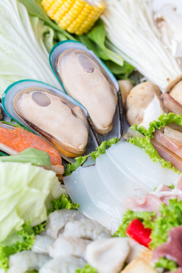 Freshness Seafood on White Dish Stock Photo - Image of steak, cuisine ...