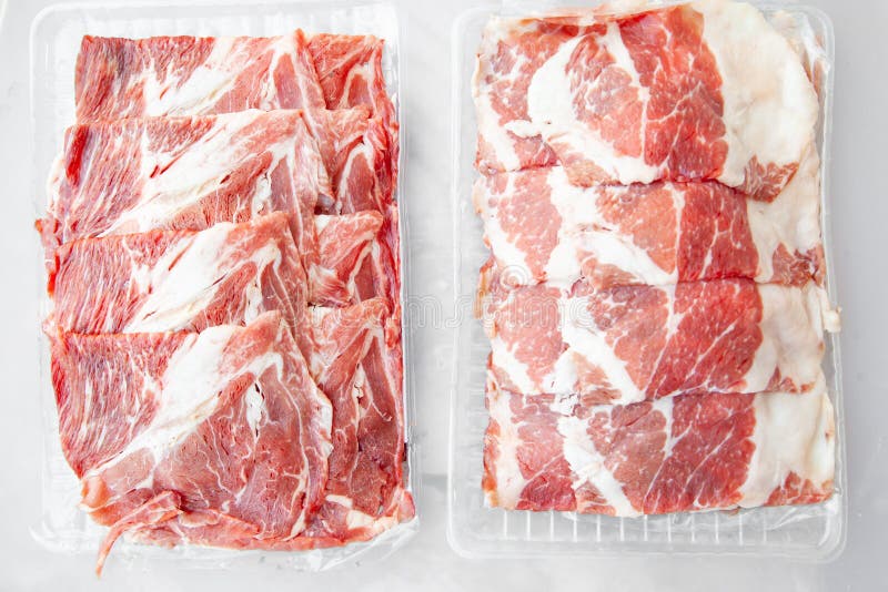 Freshness Sliced Raw Beef in Food Container Stock Photo - Image of ...