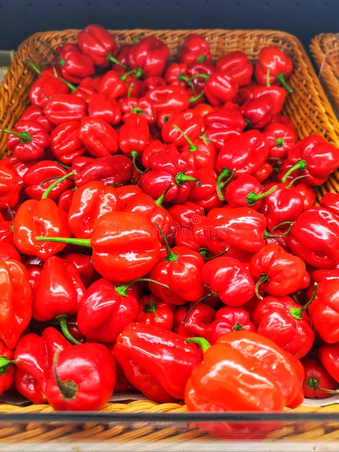 Freshness Small Capsicum on the Basket for Sell in the Supermarket ...