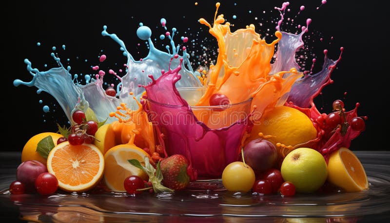 Freshness Splashing, Citrus Fruit Wet, Liquid Water, Vibrant Color ...