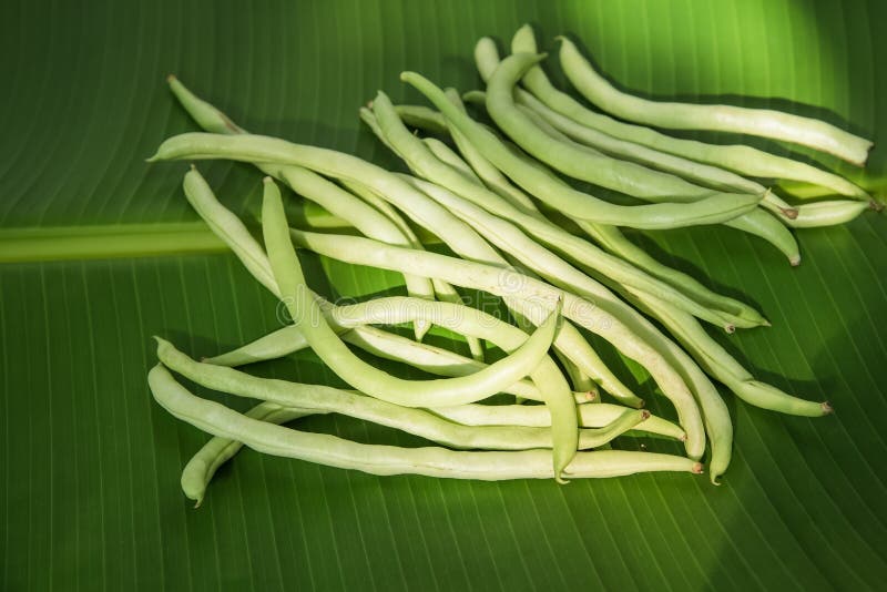 Freshness String Beans on a Banana Leaf Stock Image - Image of ...