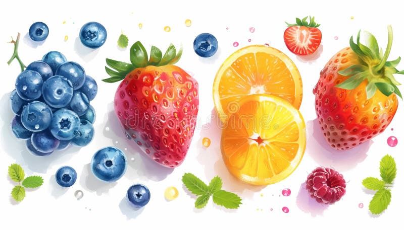 Freshness of Summer Fruits Raspberry, Strawberry, Blueberry, Grape ...