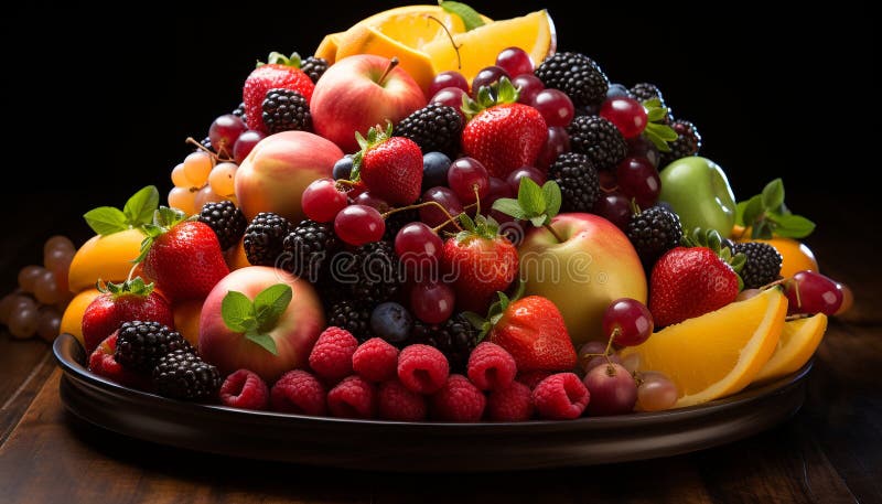 Freshness of Summer Fruits Raspberry, Strawberry, Blueberry, Grape ...