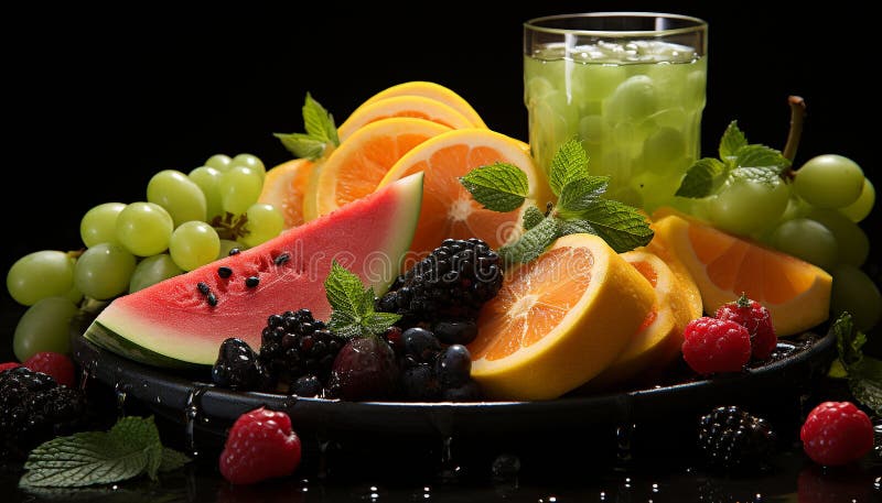 Freshness of Summer Raspberry, Grape, Mint Leaf, Strawberry, Blueberry ...