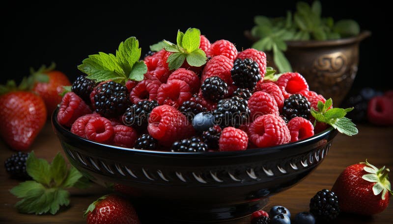 Freshness and Sweetness in a Bowl of Berry Fruit Dessert Generated by ...