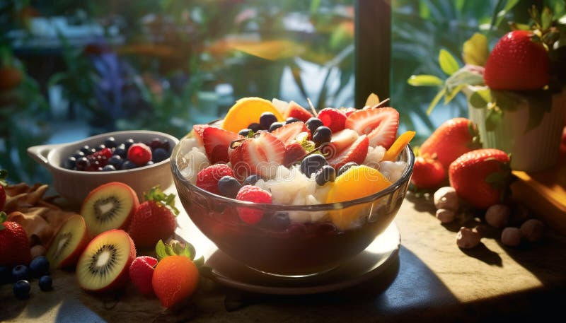 Freshness and Sweetness in a Bowl of Fruit Generated by AI Stock Photo ...