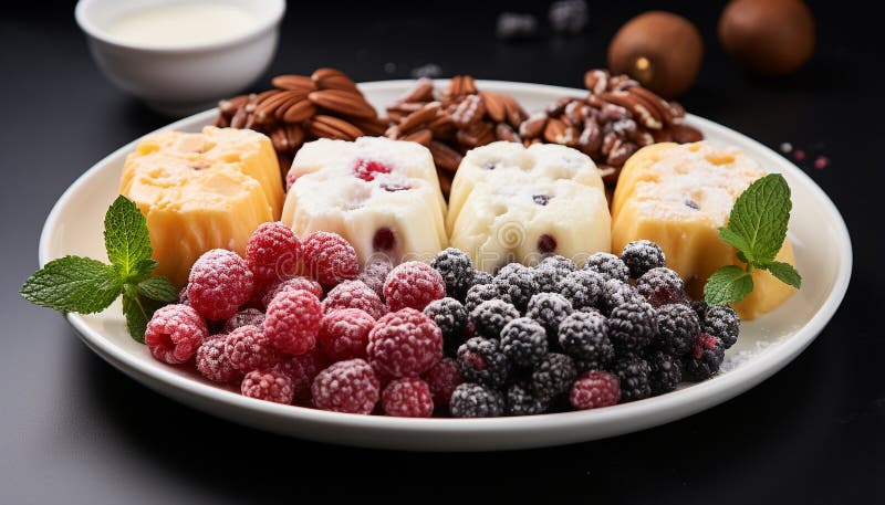 Freshness and Sweetness in a Gourmet Berry Dessert Plate Generated by ...