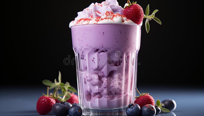 Freshness and Sweetness in a Gourmet Berry Milkshake Dessert Generated ...