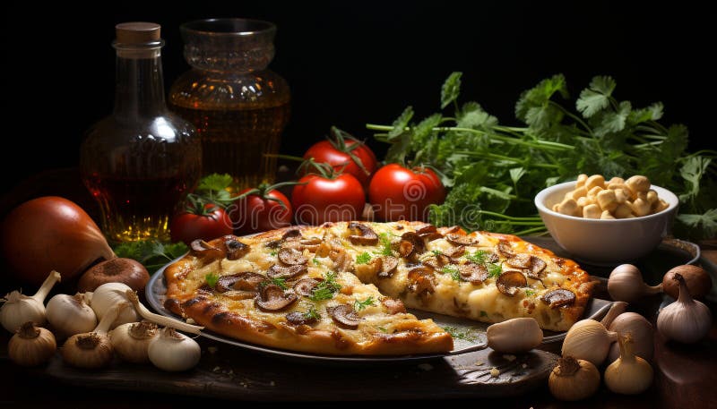 Freshness on Table Gourmet Pizza, Wood Material, Mozzarella Close Up ...