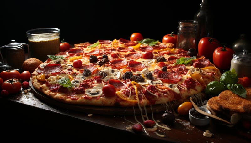 Freshness on Table Homemade Pizza, Mozzarella, Tomato, Cooked with Love ...