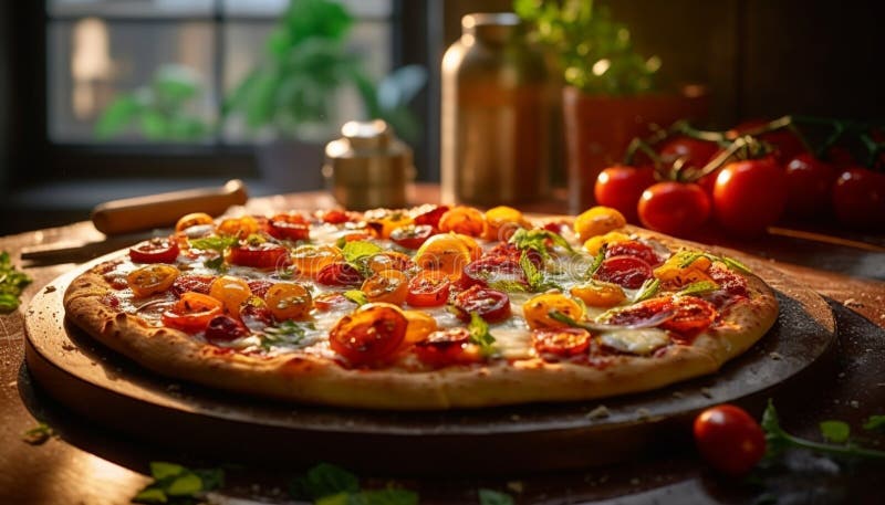 Freshness on Table, Homemade Pizza, Mozzarella, Vegetable Generated by ...