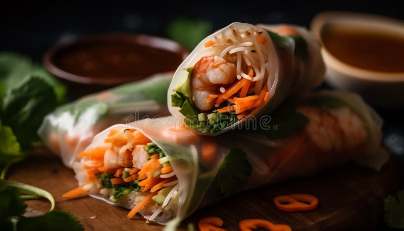 Freshness Wrapped Up in a Spring Roll, a Gourmet Appetizer Generated by ...