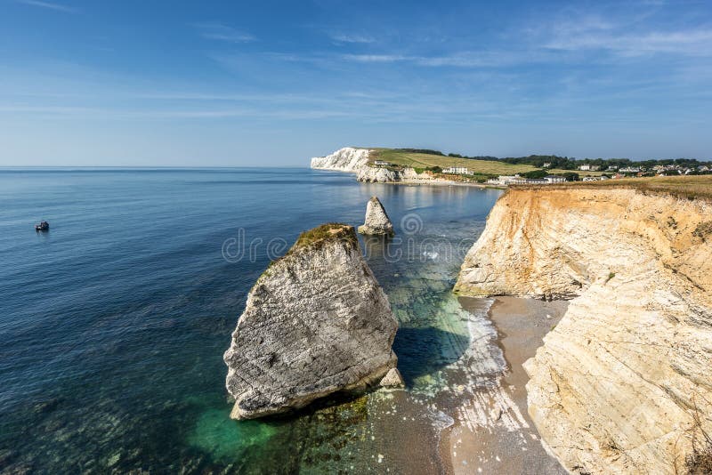 Freshwater Bay the Isle of Wight Stock Photo - Image of cliffs, beach ...