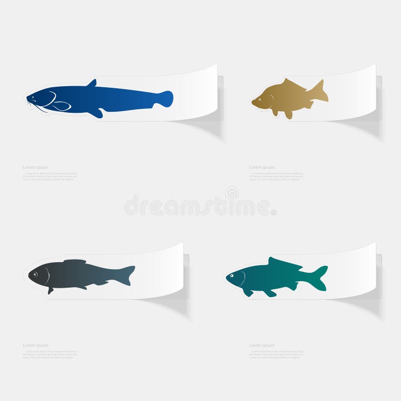 Freshwater Fish. Flat Sticker with Shadow on White Background Stock ...