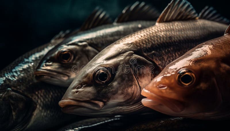 Freshwater Fish in a Row, Close Up of Their Gills Underwater Generated ...