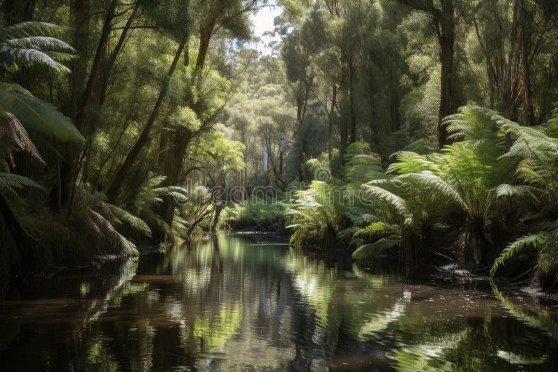 Freshwater Forest, with Towering Trees and Lush Greenery Stock ...