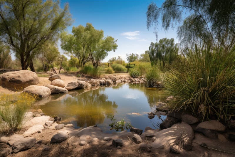 Freshwater Oasis in the Middle of a Dry and Arid Environment Stock ...