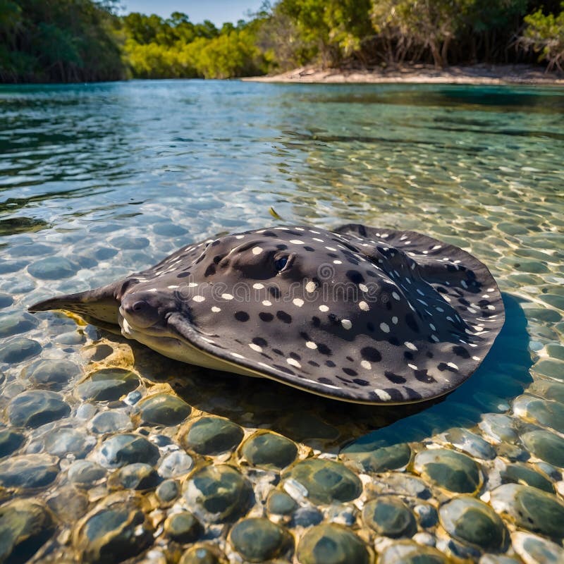 Freshwater Polka Dot Stingray Resting Peacefully in a Protected River ...