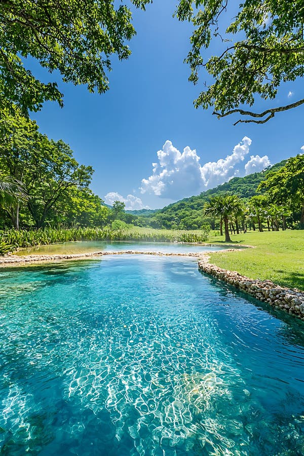 A Freshwater Spring with Clear Pools and Lush Greenery. Stock ...
