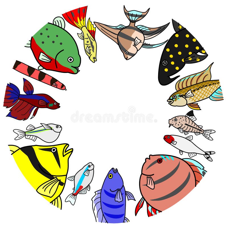 Freshwater Tropical Fishes in Circle Stock Vector - Illustration of ...