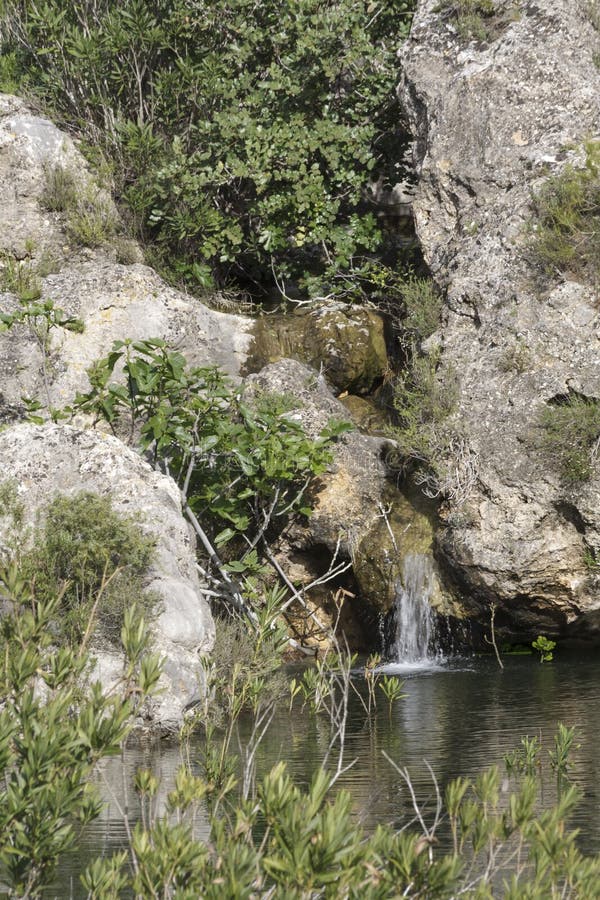 Waterfall in a Swamp and Caves in the Rocks Stock Image - Image of ...