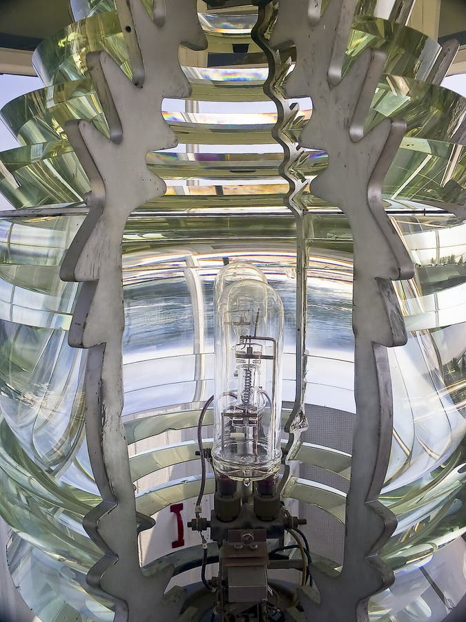 Lighthouse Lamp Room with Fresnel Lens Stock Photo - Image of carolina ...