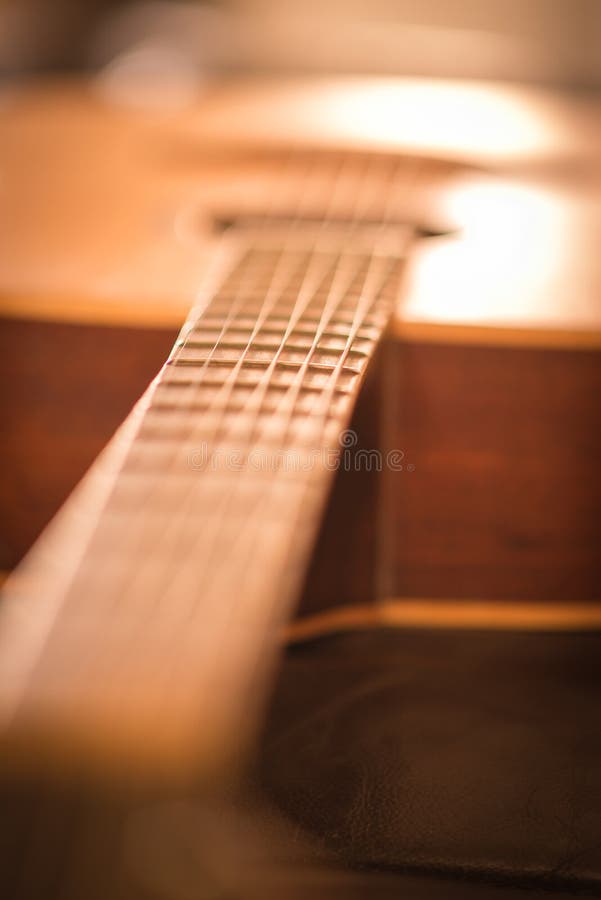 Fretboard on Acoustic Guitar Close-Up on Fifth Fret Stock Photo - Image ...