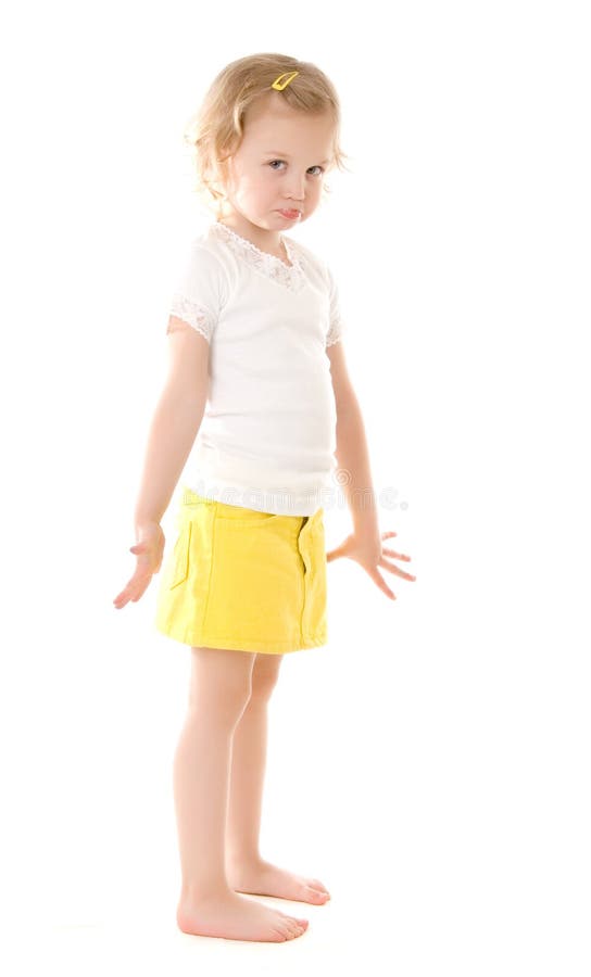 Fretful Little Girl Standing On White Background Picture. Image: 16235421