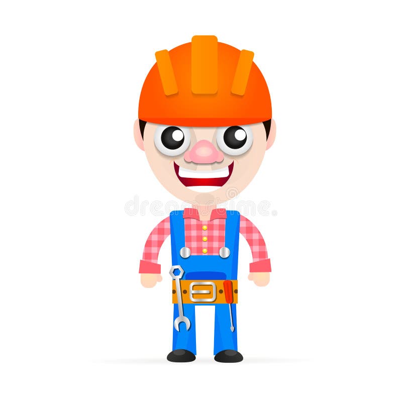 Freundlicher Erbauer Mit Sturzhelm Vektor Abbildung - Illustration von ...