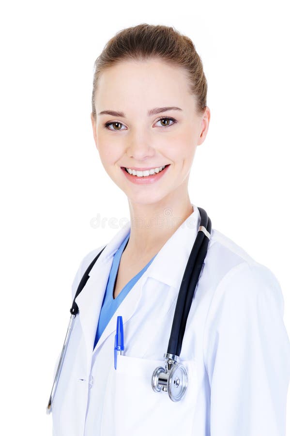 Freundlicher Weiblicher Doktor Mit Stethoskop Stockfoto - Bild von ...