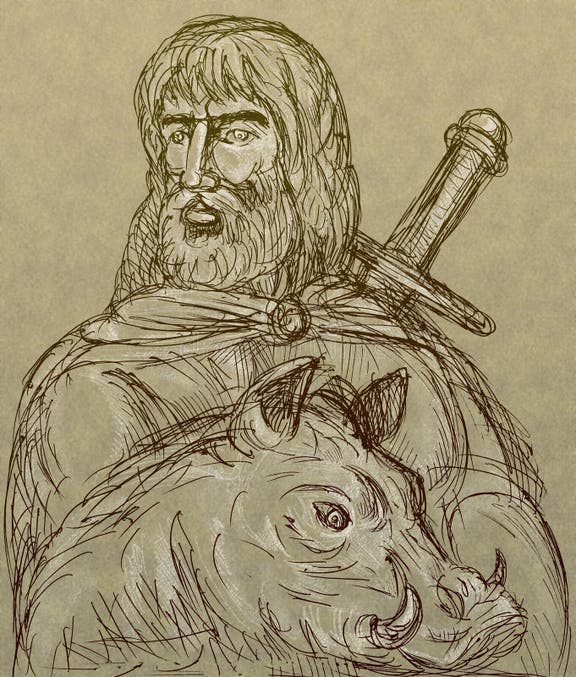 Frey Norse god sword boar stock illustration. Illustration of myth ...