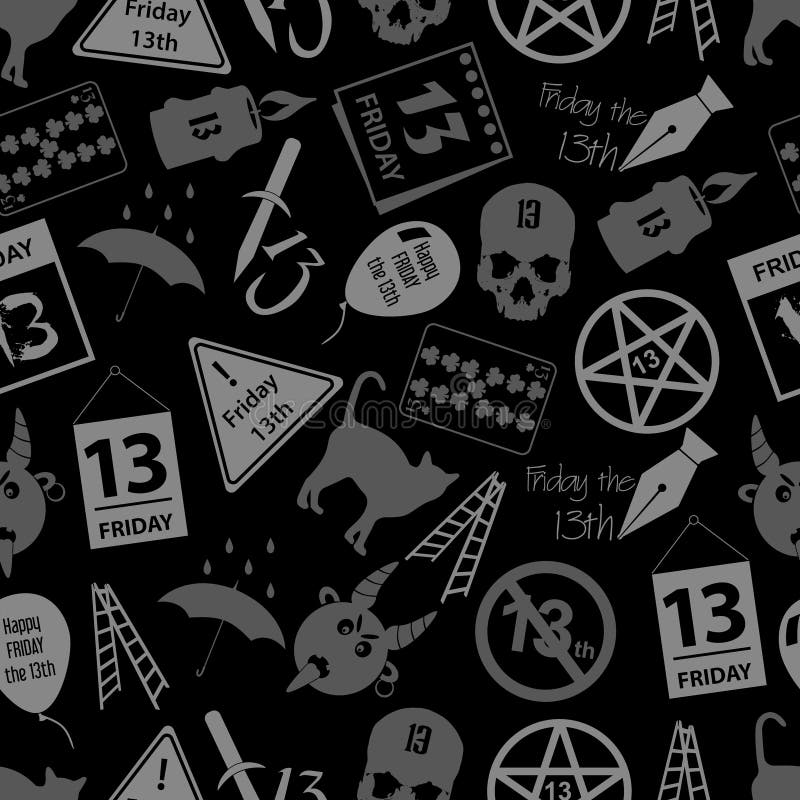 Friday the 13 Bad Luck Day Icons Seamless Dark Pattern Eps10 Stock ...