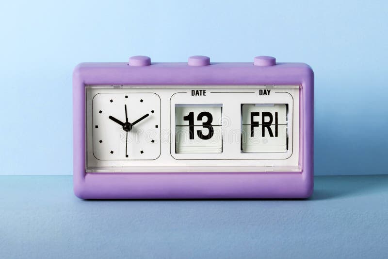 Friday 13th Purple Alarm Clock Stock Photo - Image of mechanical, bell ...
