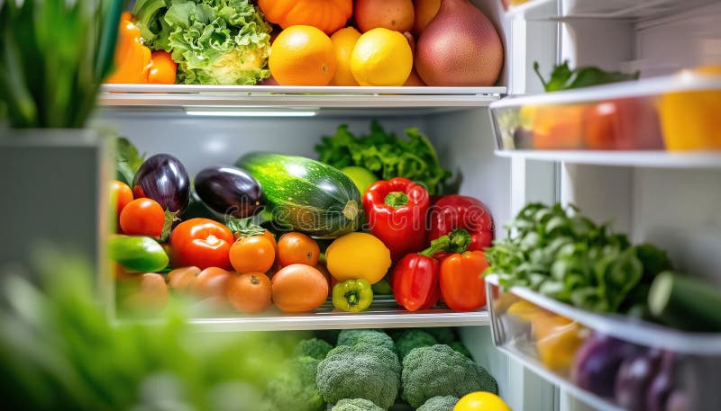 Fridge Bursting with Fresh Fruits and Veggies Stock Image - Image of ...