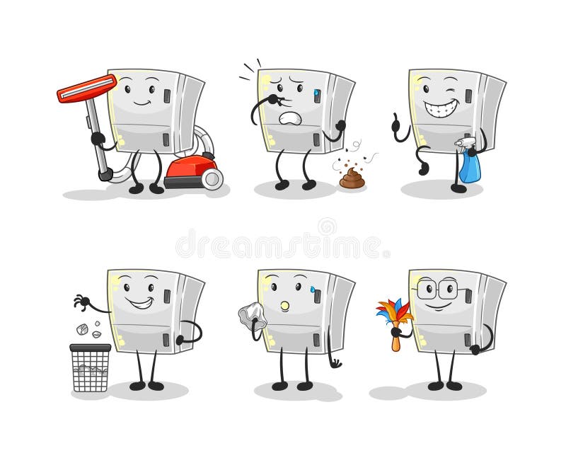 Fridge Cleaning Group Character. Cartoon Mascot Vector Stock Vector ...