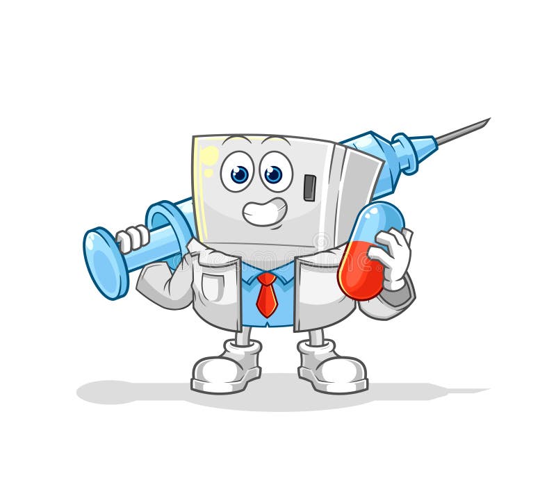 Fridge Doctor Holding Medichine and Injection Stock Vector ...