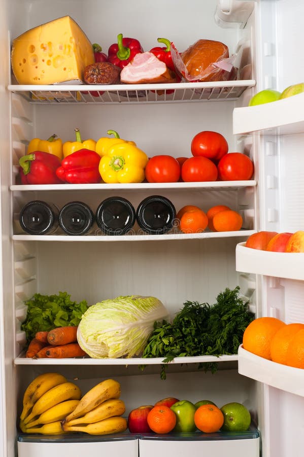 Pen Refrigerator with Food, Drinks, Fruits and Vegetables Stock Image ...